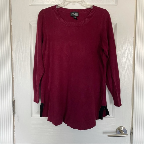 Sweaters | Womens Maroon Crew Neck Sweater W Black Slits | Poshmark